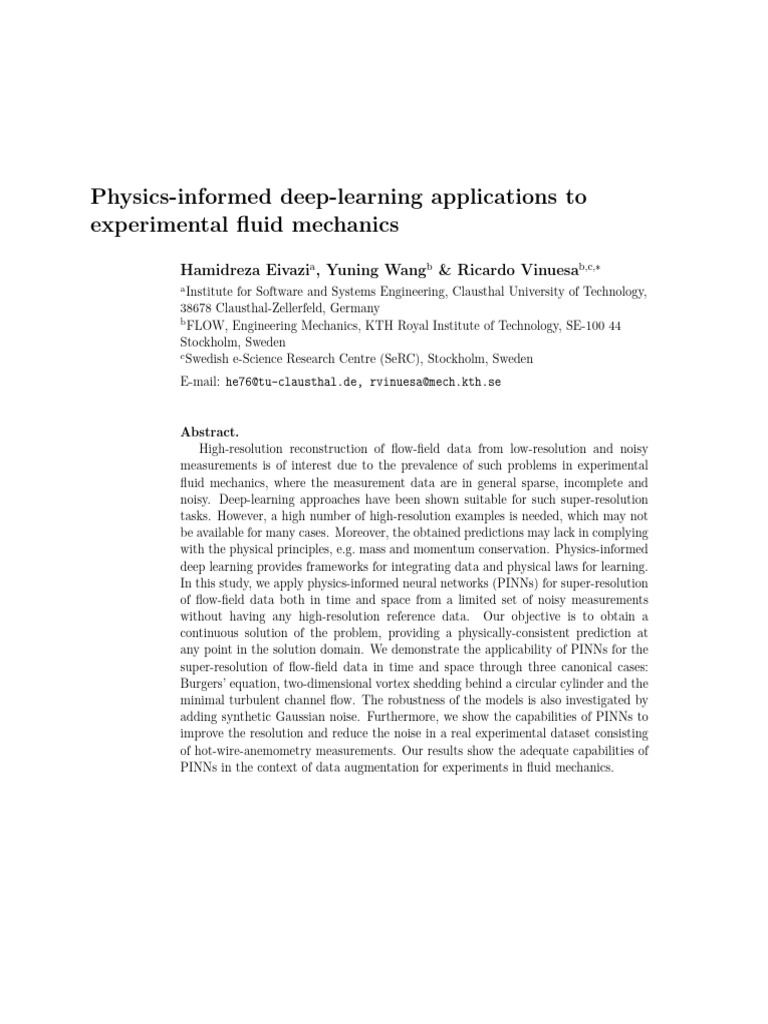 2024 Physics-Informed Deep-Learning Applications To Experimental Fluid Mechanics | PDF | Deep ...