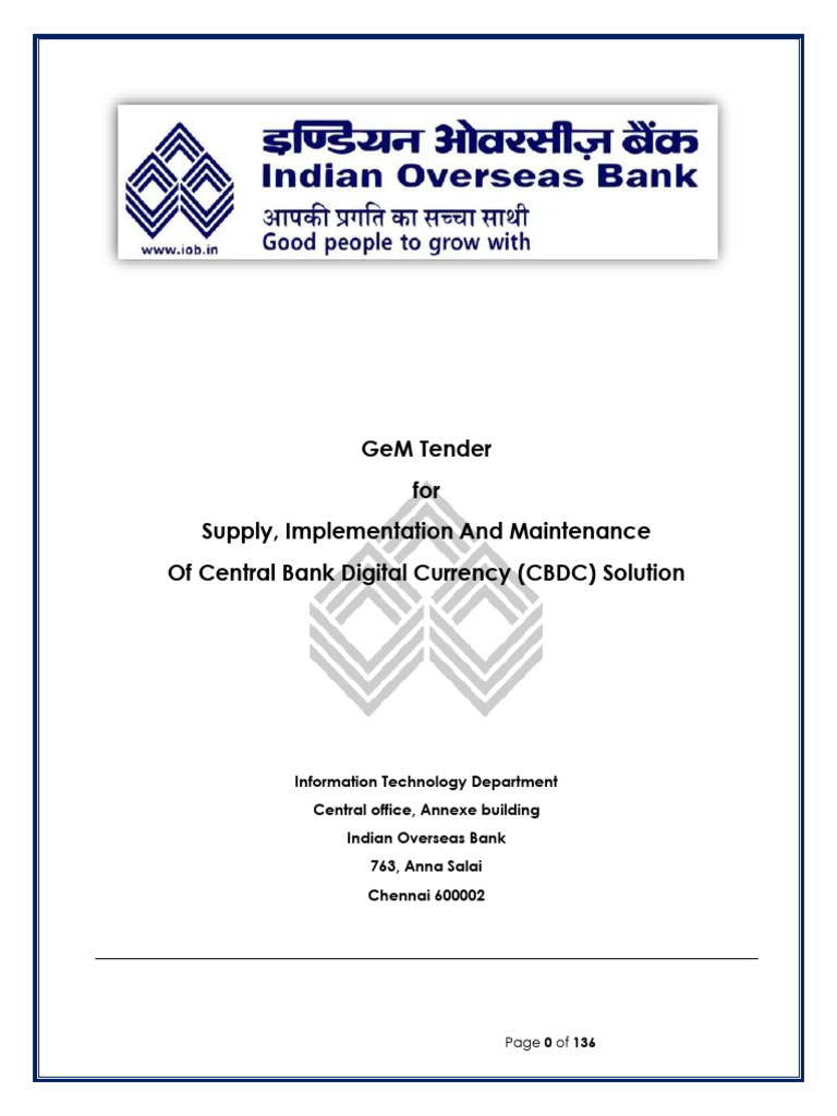 Iob CBDC RFP Sow | PDF | Legal Liability | Reserve Bank Of India