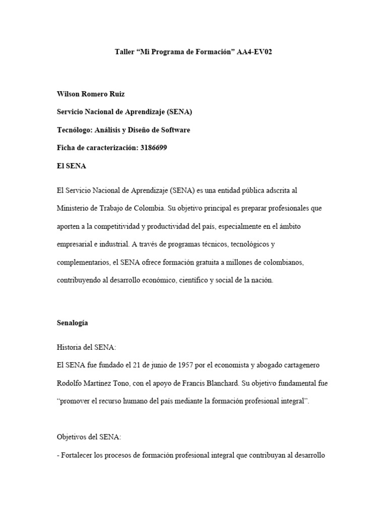 Taller - Mi - Programa - de - Formacion - Wilson - Romero. SENA | PDF