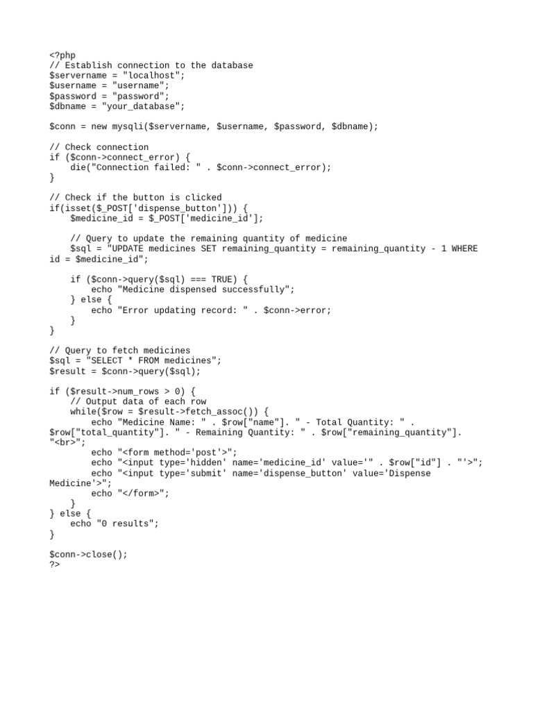 Medicine Dispensing PHP Script | PDF