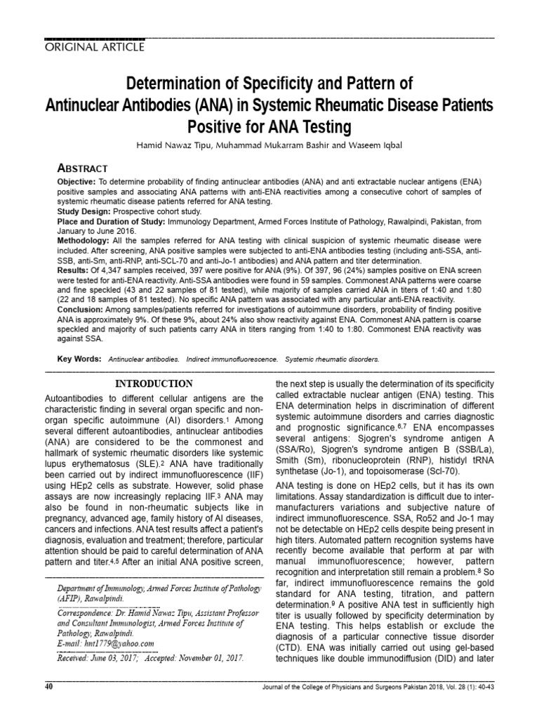 ANA Pattern and Specificity | PDF | Life Sciences | Clinical Medicine