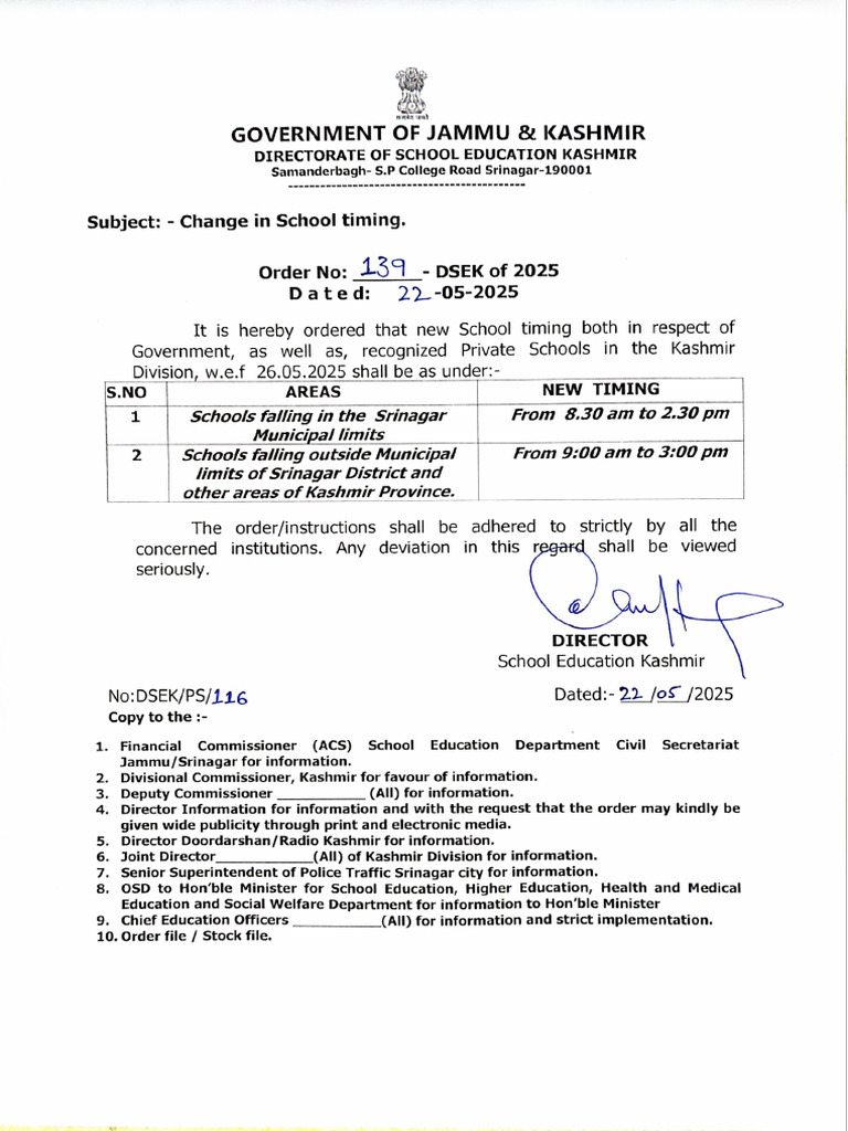 Change in School Timings | PDF