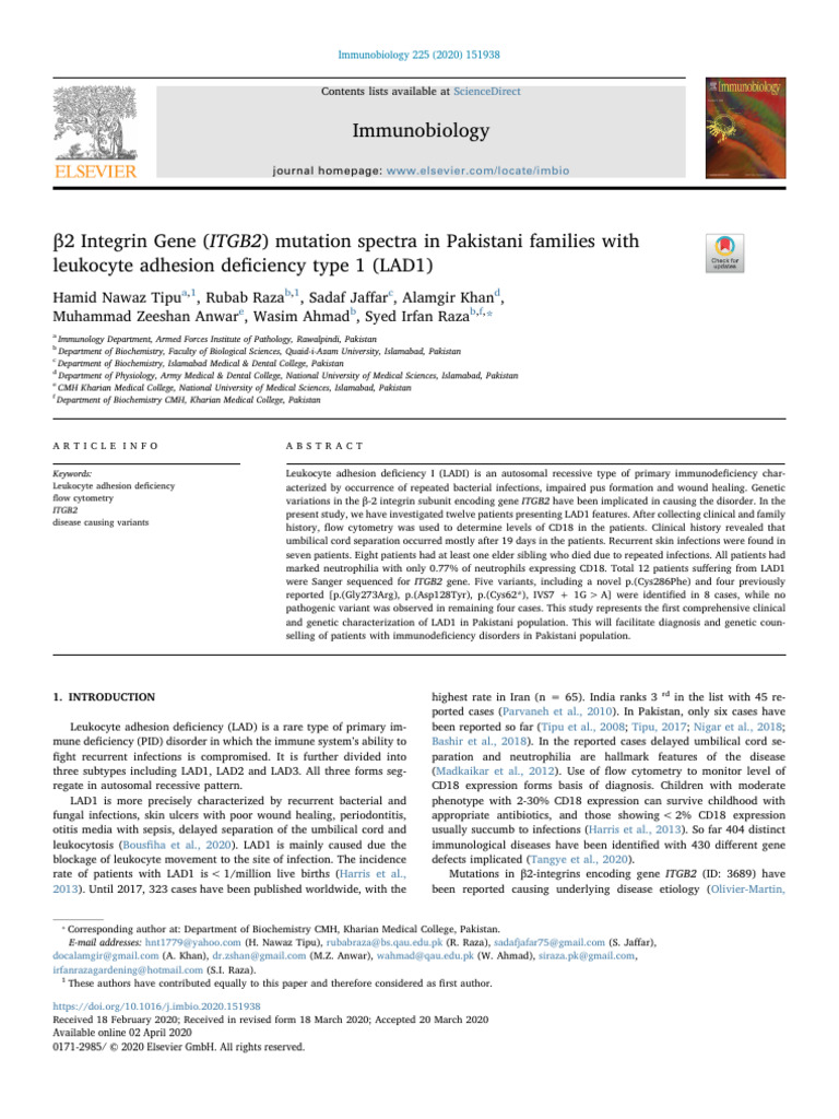 B2 Integrin Mutations LAD Immunobiology 2020 | PDF | Immunology ...