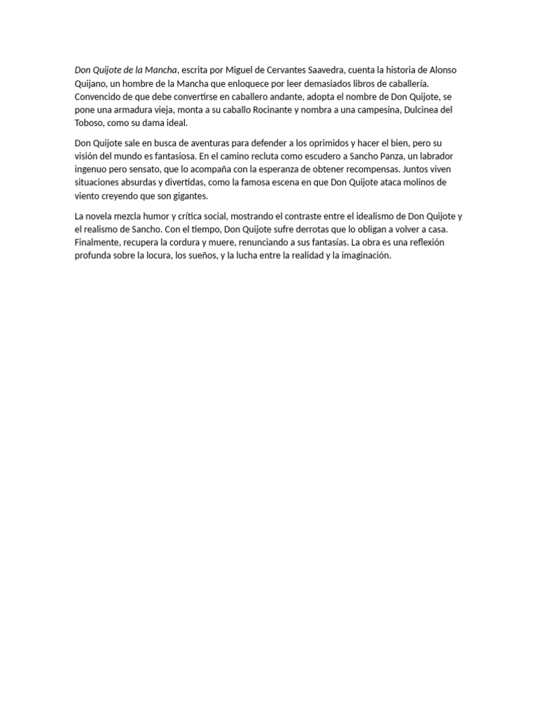 Don Quijote de La Mancha Resumen | PDF