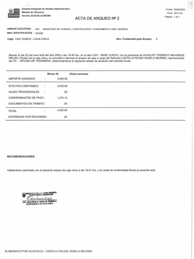Acta de Arqueo | PDF