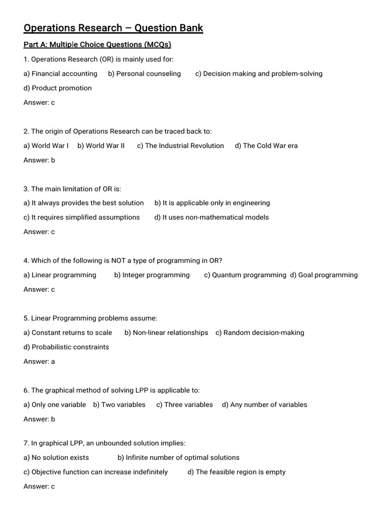 Operations Research - Question Bank | PDF | Mathematical Optimization | Linear Programming