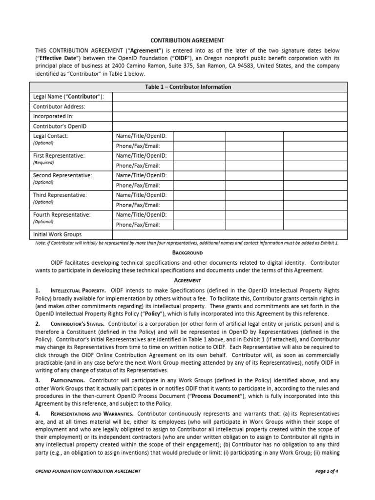 Paper Contribution Agreement 20100122 | PDF | Employment | Intellectual ...