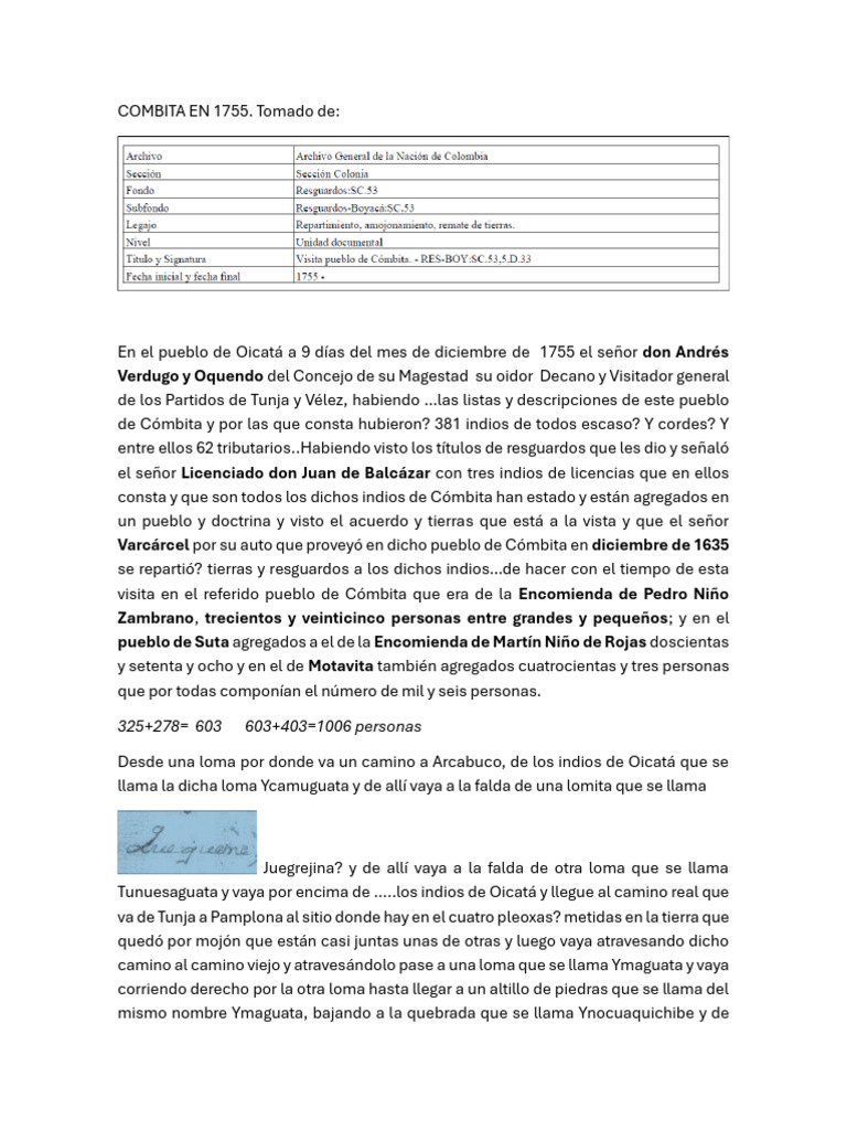 Combita en 1755 | PDF