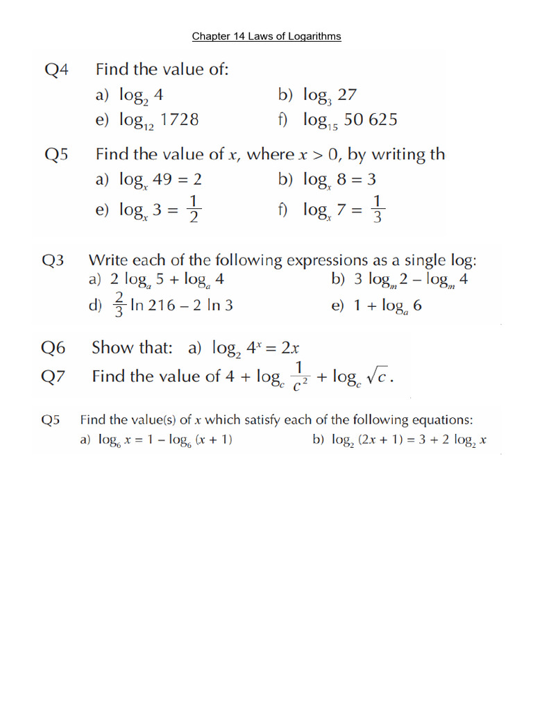 Pure 1 CH 14 Laws of Logs | PDF