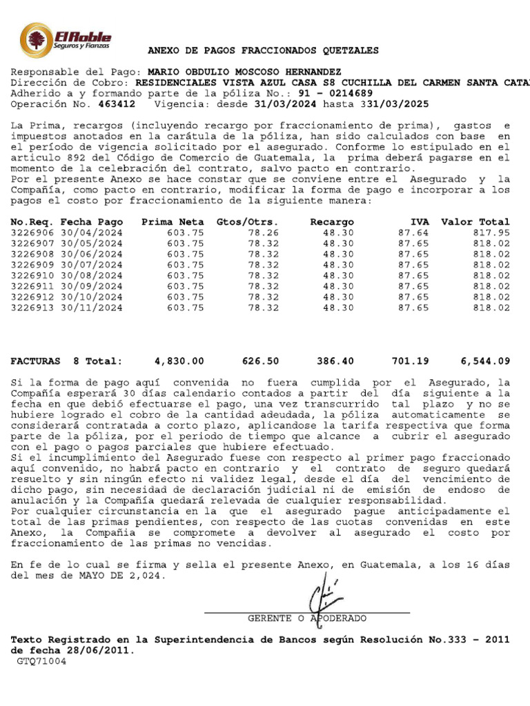 Refraccionamiento de Pagos - Cert. 02 - Mario Obdulio Moscoso | PDF