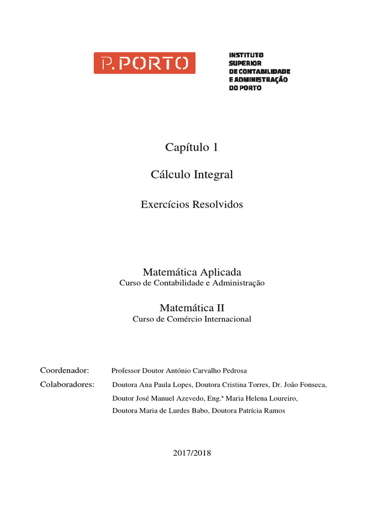 Exercícios Resolvidos de Cálculo Integral | PDF | Integrante | Cálculo