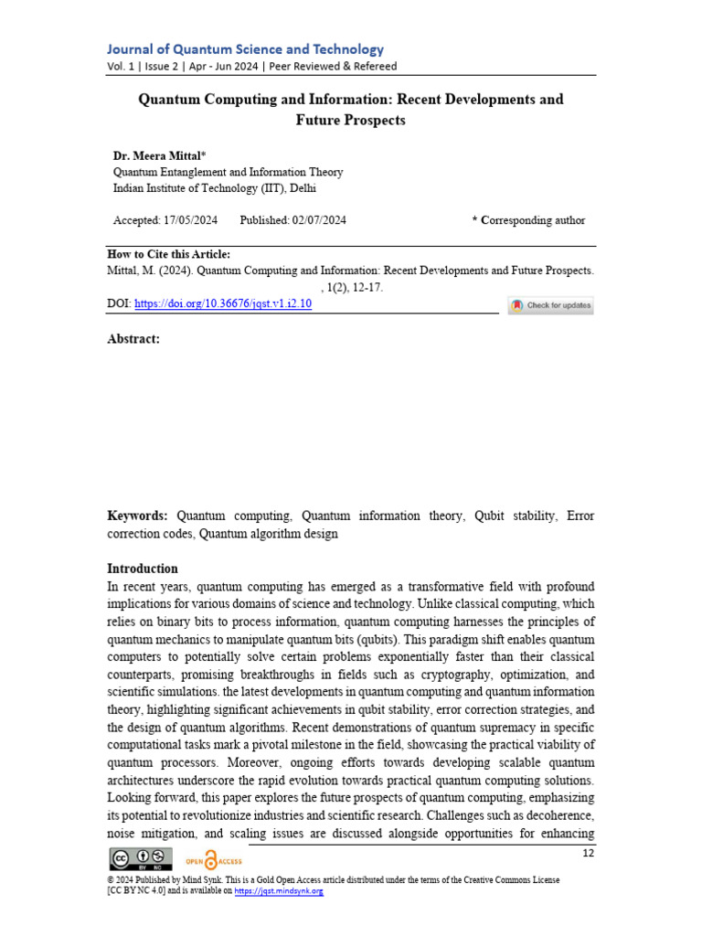 Quantum Computing and Information Recent Developme | PDF | Quantum Computing | Applied Mathematics