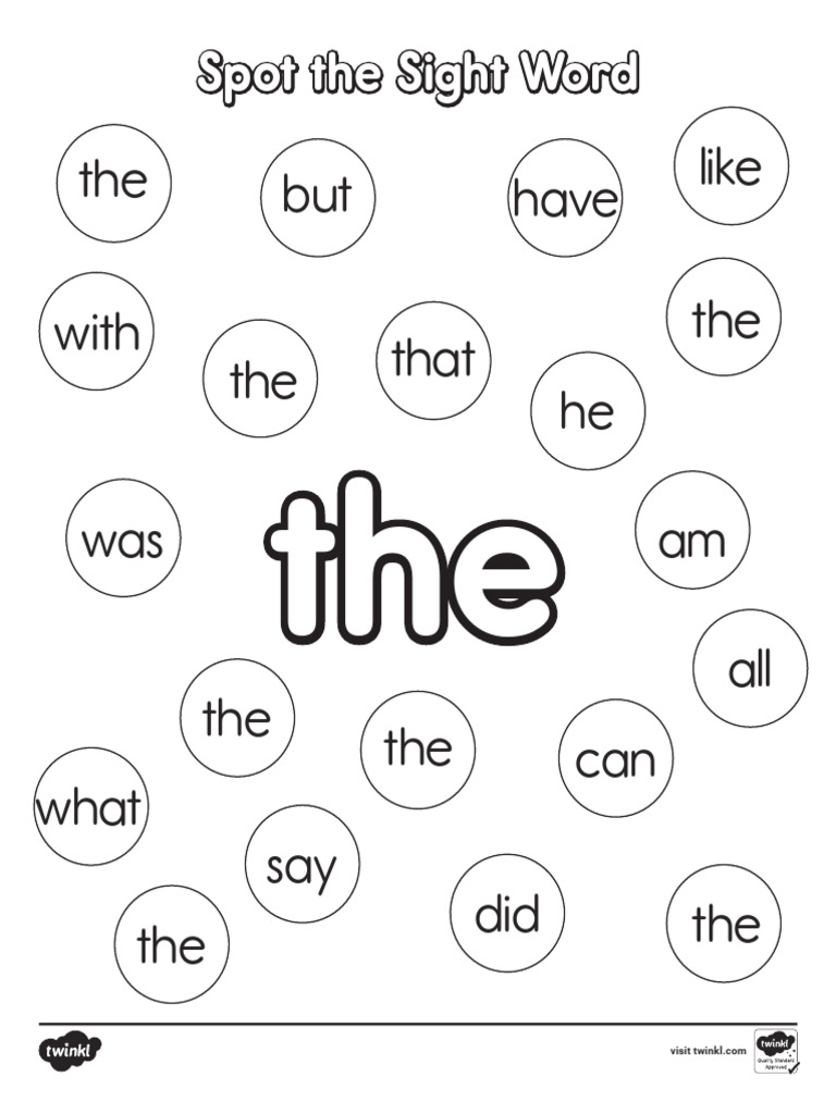 Kindergarten Spot The Sight Word Dot Marker Activity - Ver - 1 | PDF