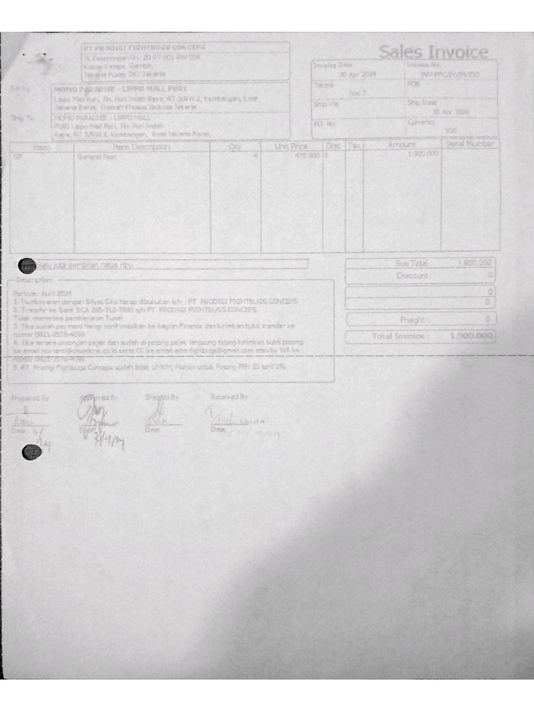 PDF Scanner Invoice MOMO PARADISE Lippo Mall Puri | PDF