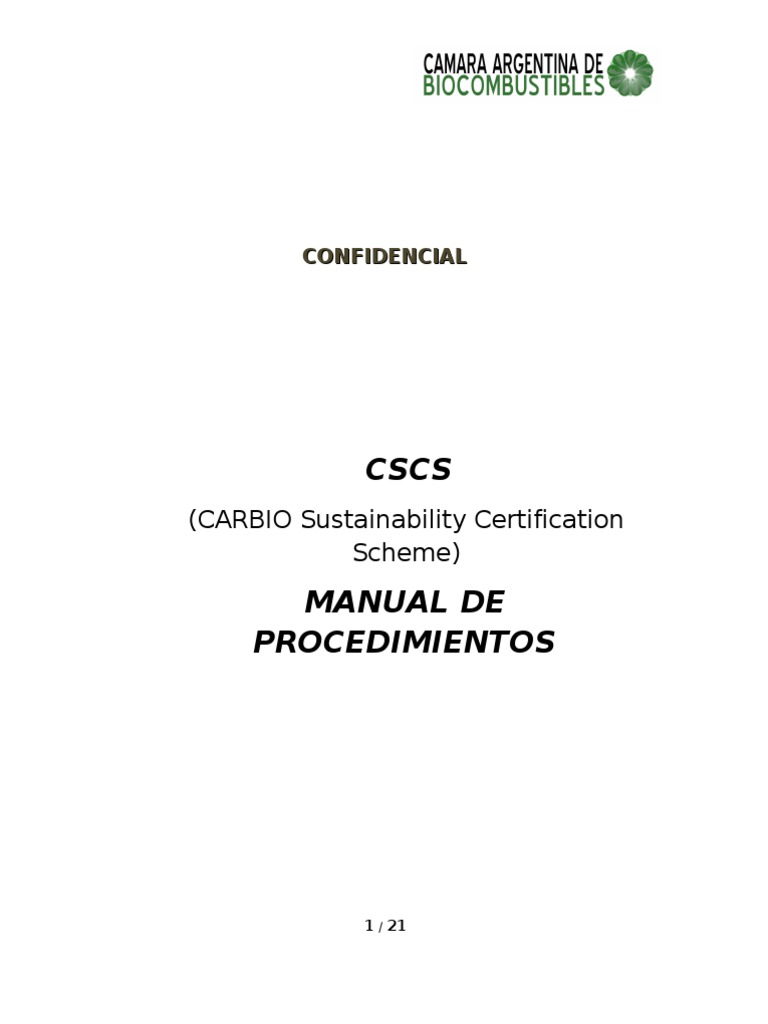 Cscs Manual de Procedimientos v040211 Final | PDF | Biodiésel | Efecto ...