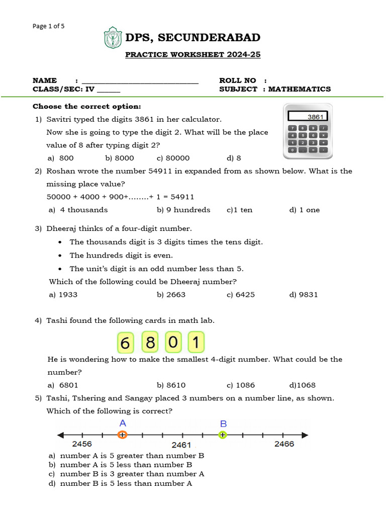 Grade IV Math Practice Worksheet | PDF