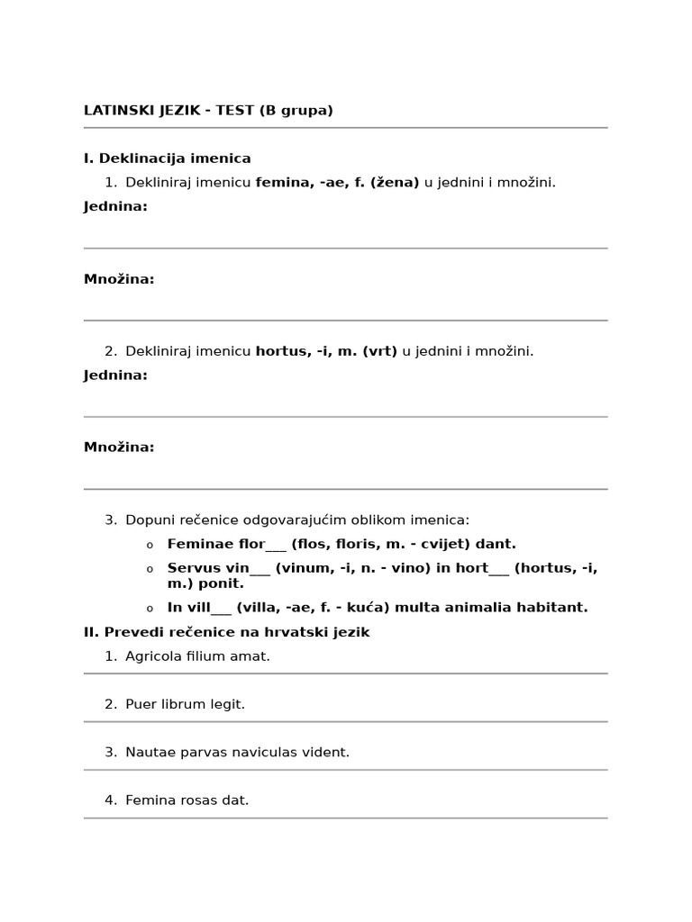 Latinski Jezik Test B I C Grup | PDF