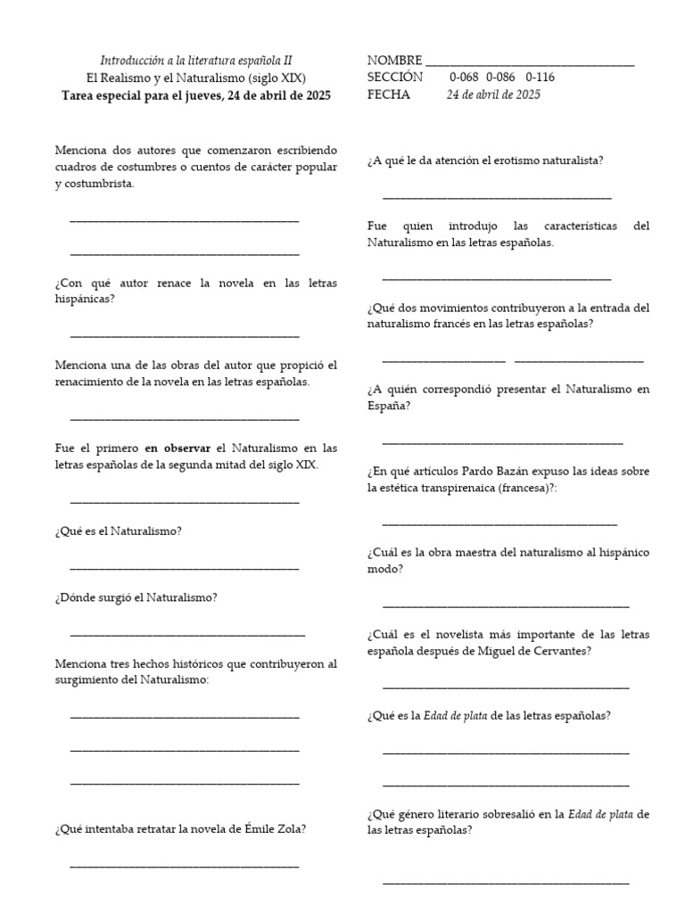 ESPA+3212 +Tarea+Especial +Realismo+y+Naturalismo | PDF | Realismo ...