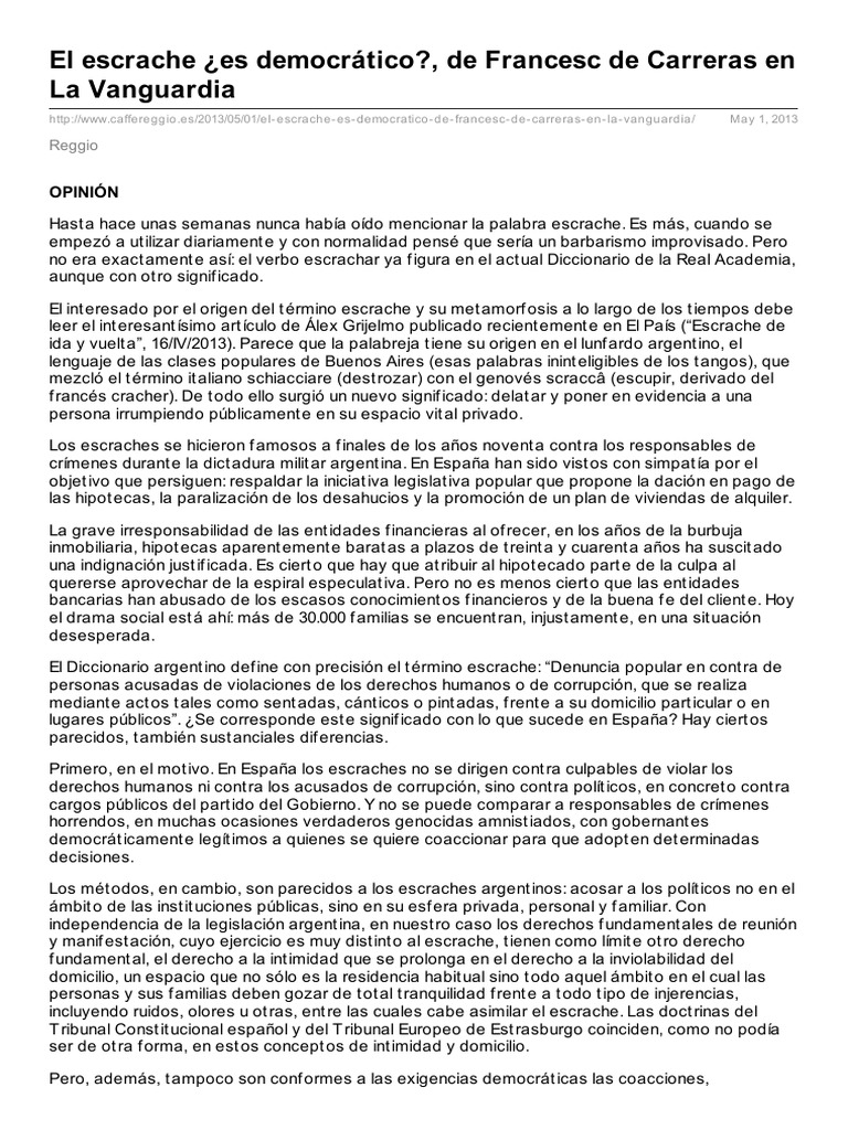 EL ESCRACHE ES DEMOCRATICO de F de Carreras | PDF | Tácticas ...