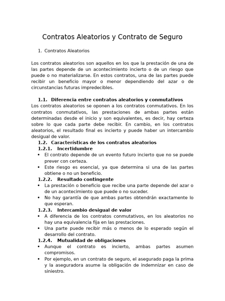 Concepto de Contrato Aleatorio | PDF | Seguro | Póliza de seguros