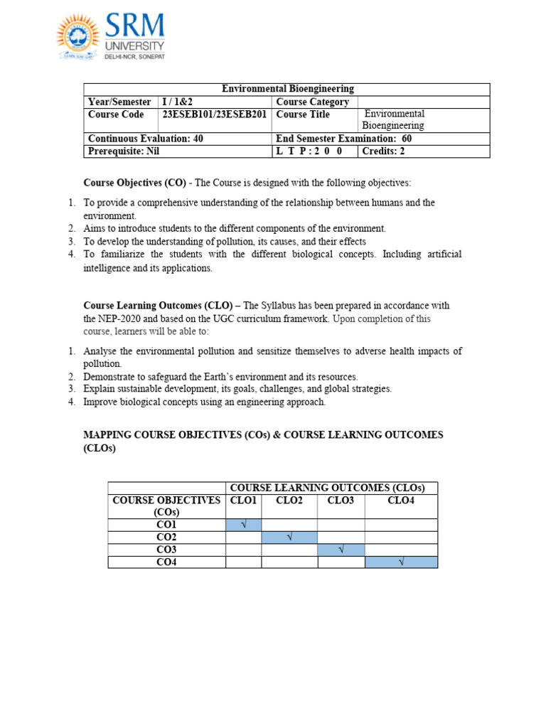 Environmental Bioengineering Syllabus | PDF | Natural Environment ...