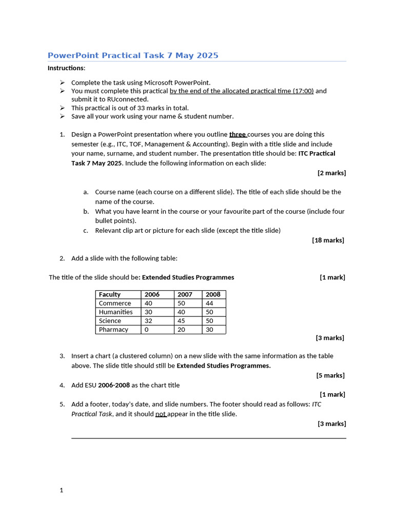 ITC PowerPoint Practical Task 7 May | PDF
