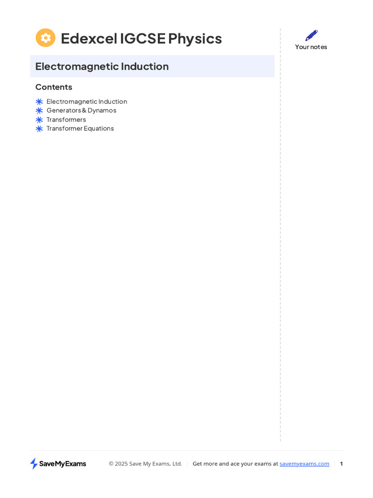IGCSE Physics Motors and Generators Notes | PDF | Transformer ...