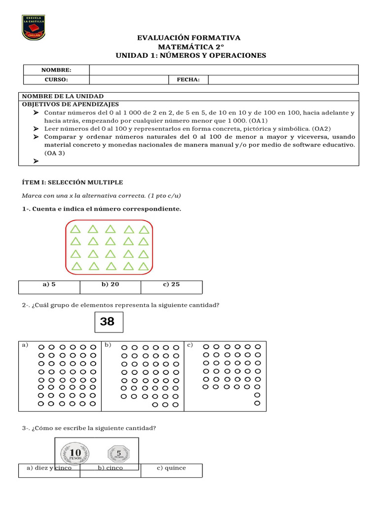 Prueba Formativa Matematica | PDF