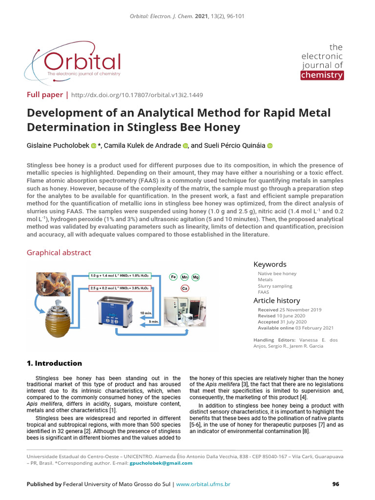 Development of an Analytical Method for Rapid Metal Determination in Stingless Bee Honey | PDF ...