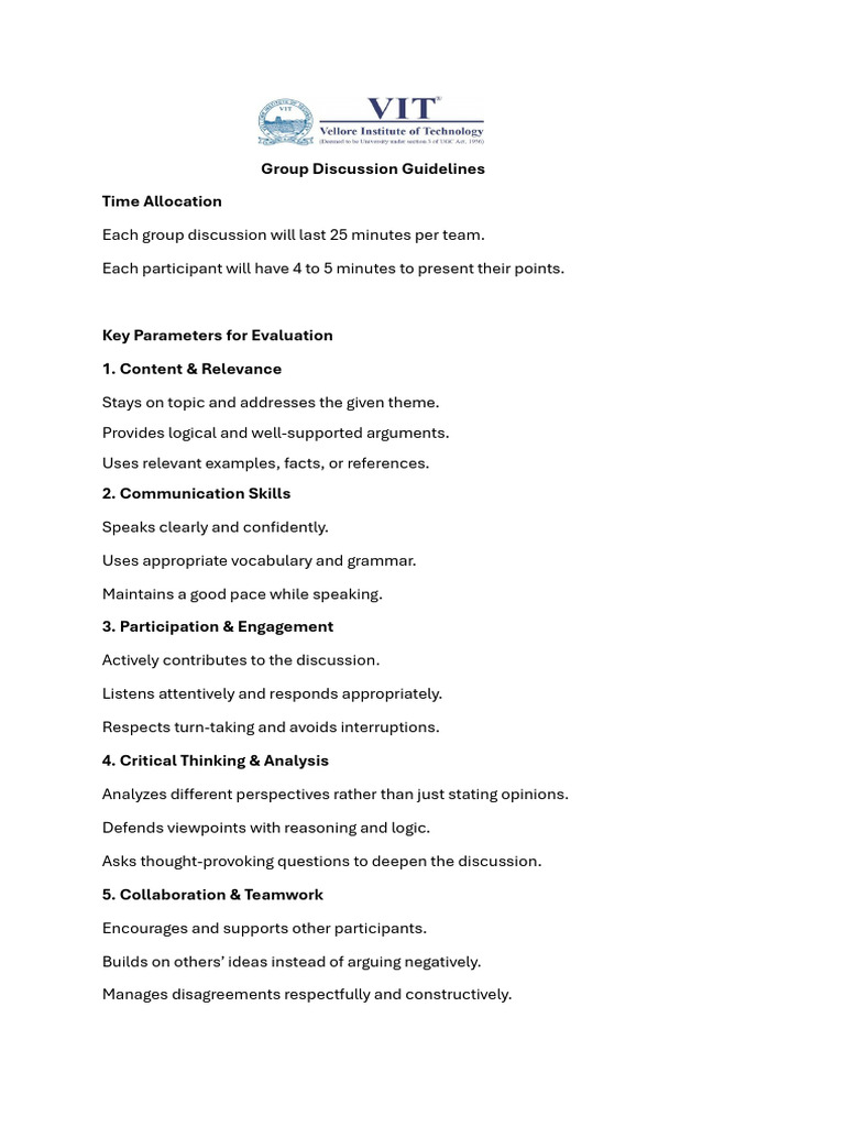 Group Discussion Guidelines-BENG1018 | PDF