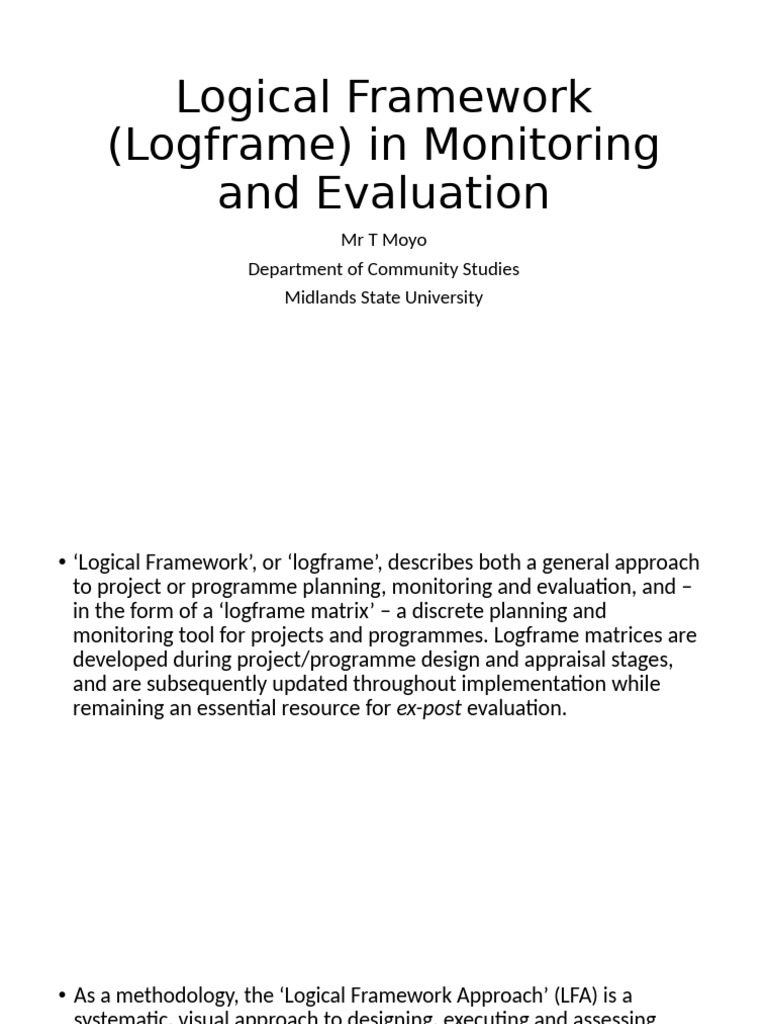 Logframe in Monitoring and Evaluation | PDF | Evaluation