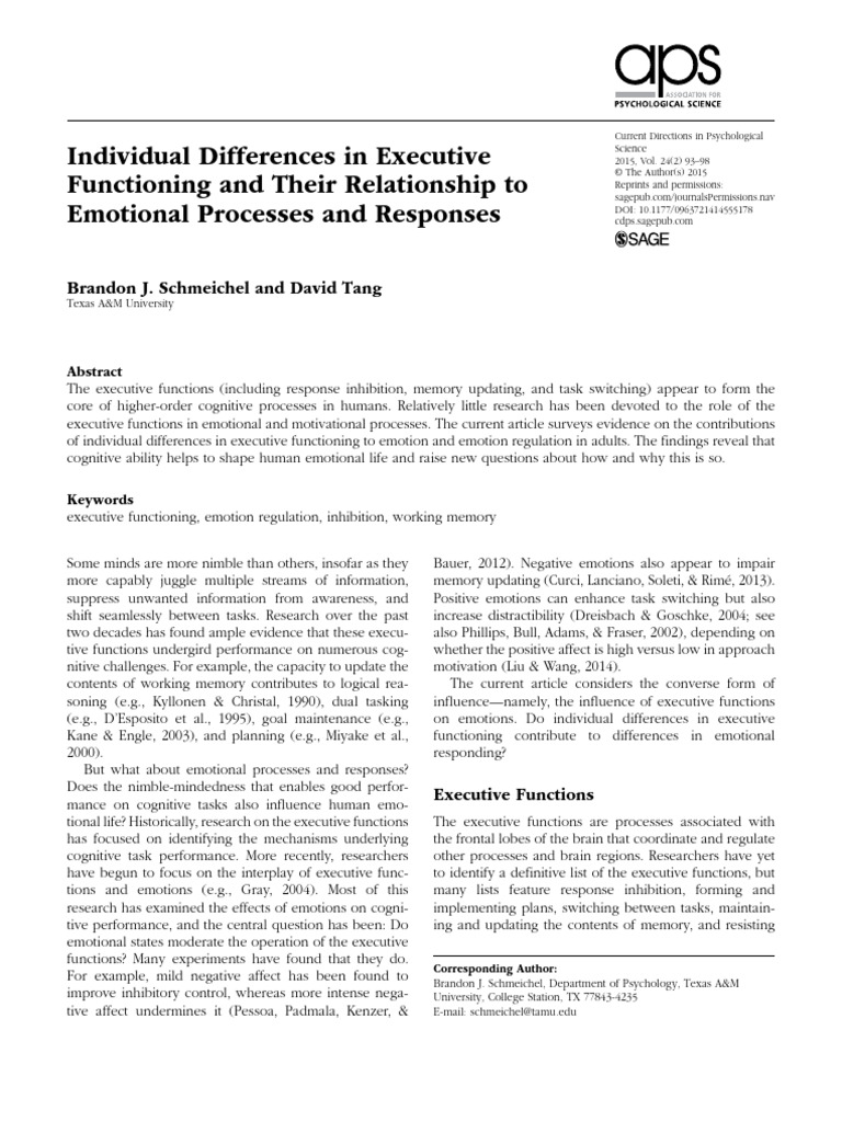 Individual Differences in Executive Functioning and Their Relationship ...