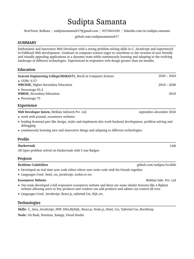 Sudipta Samanta Resume | PDF