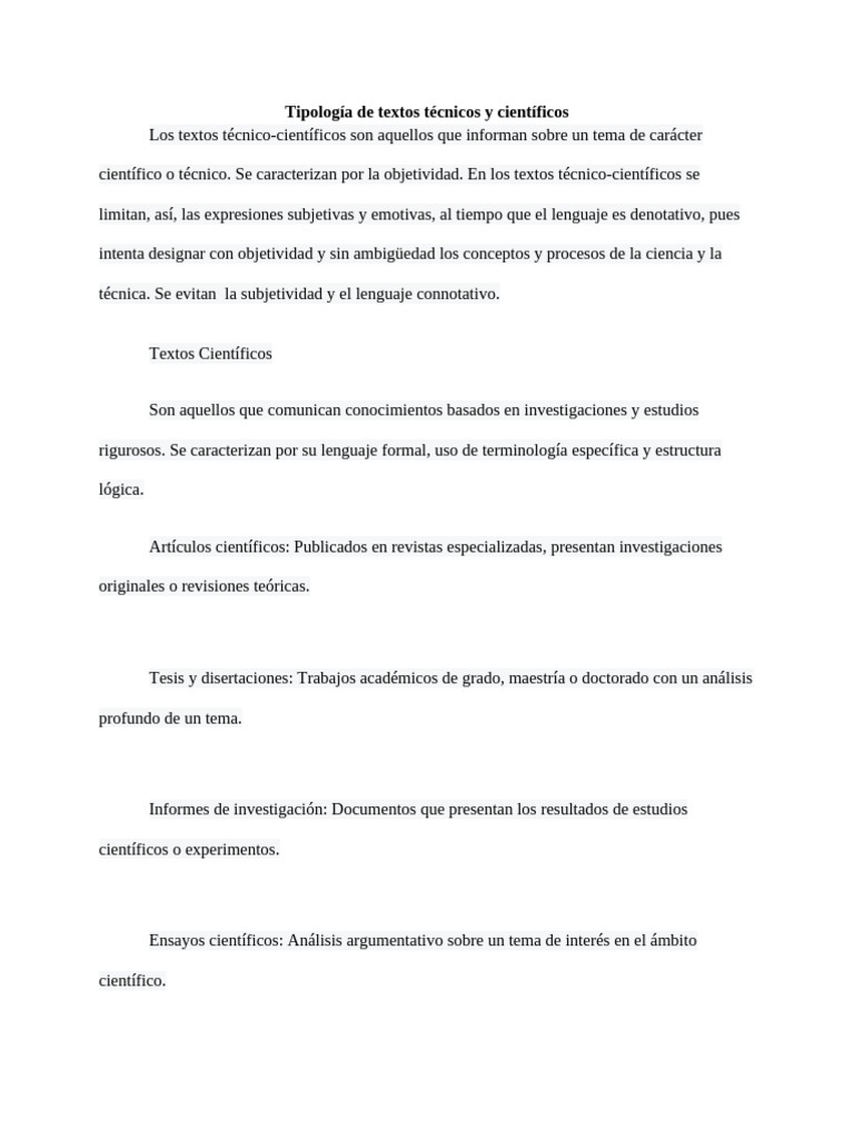 Tipología de Textos Técnicos y Científicos | PDF