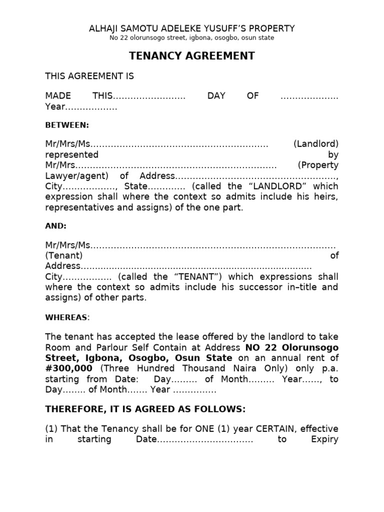 House Tenancy Agreement Only | PDF | Leasehold Estate | Lease