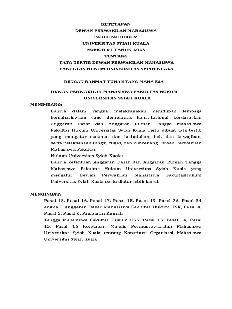 Tata Tertib DPM FH USK 2023 | PDF