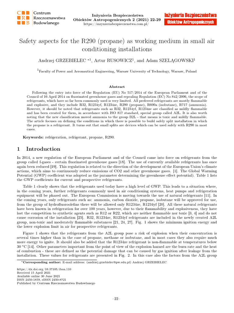 Safety of R290 Refrigerant in AC Systems | PDF | Air Conditioning | Propane
