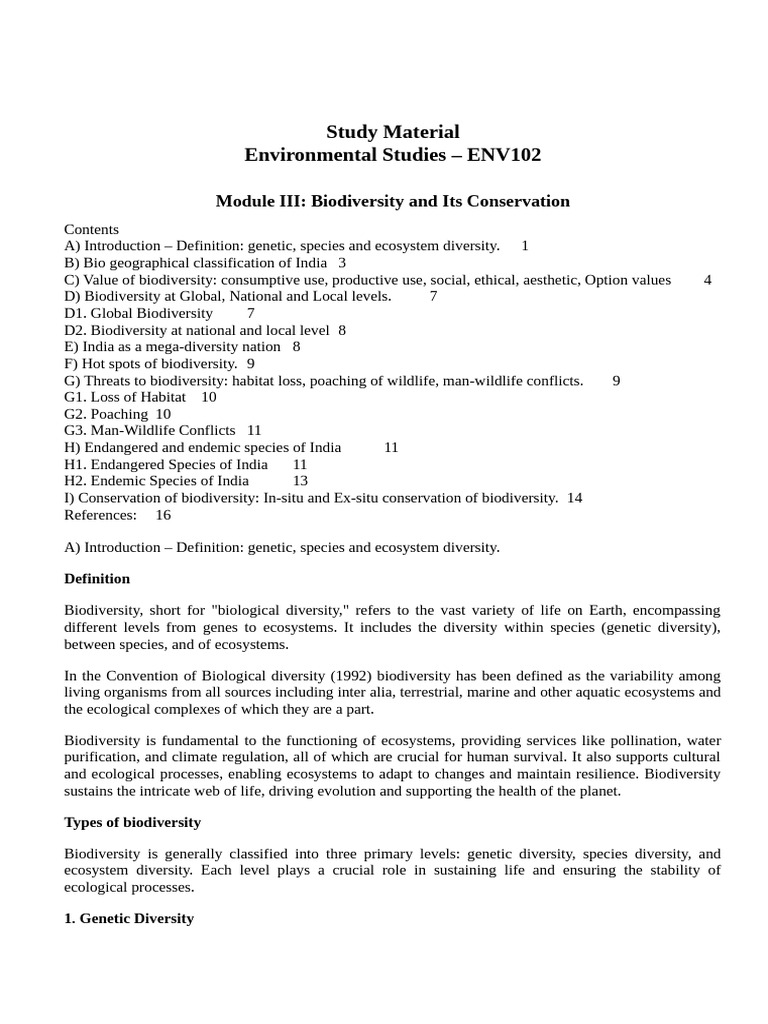 4534 - LLB - ENV102 M3 - Biodiversity and Its Conservation | PDF ...