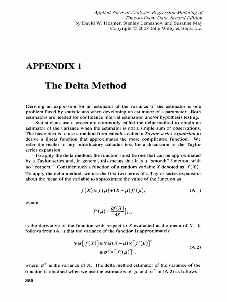 Applied Survival Analysis - 2008 - Hosmer - Appendix 1 The Delta Method | PDF | Statistics ...