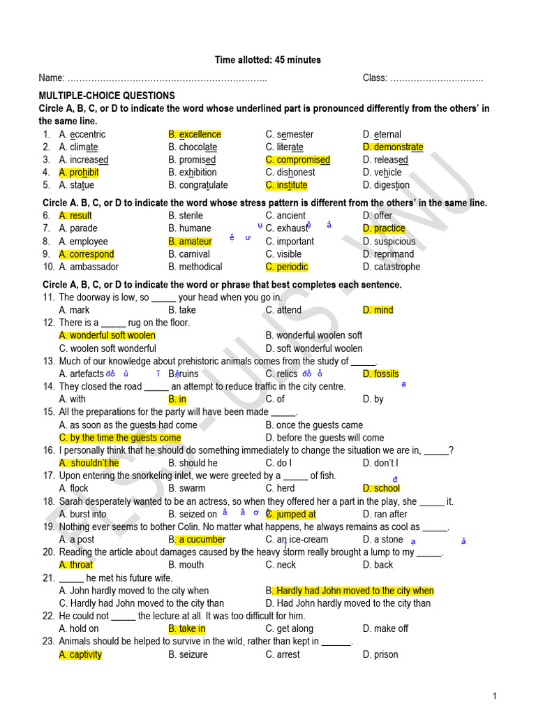 English Written Test 1: Multiple Choice | PDF | Leadership | Disciplines