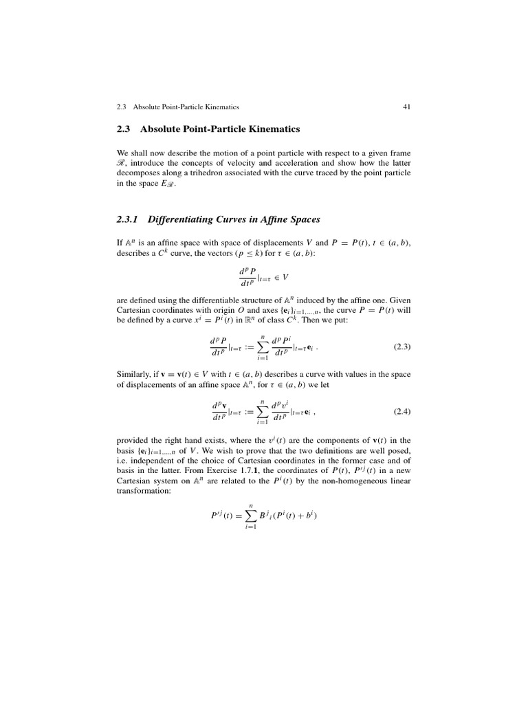 Analytical Mechanics (Moretti) (Sample Chapter 03) | PDF | Coordinate System | Kinematics