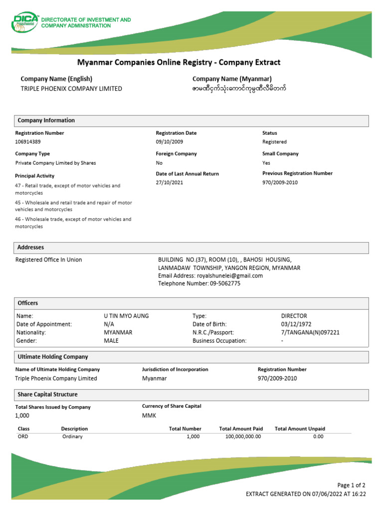 Triple Phoenix Company Overview | PDF | Myanmar