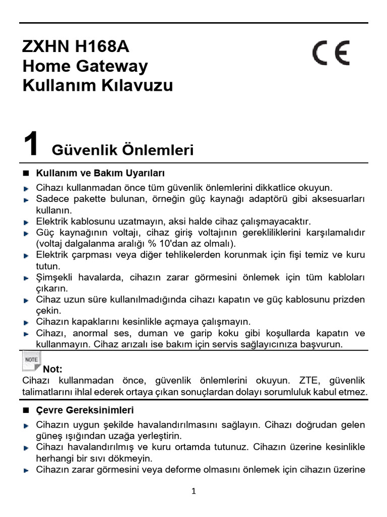 ZTE 11AC ZXHN H168a Kullanim Kilavuzu | PDF