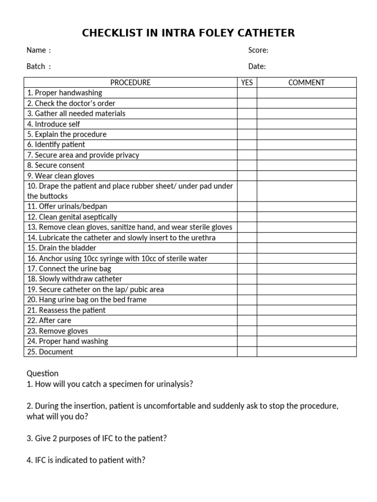 3 Checklist in Intra Foley Catheter | PDF