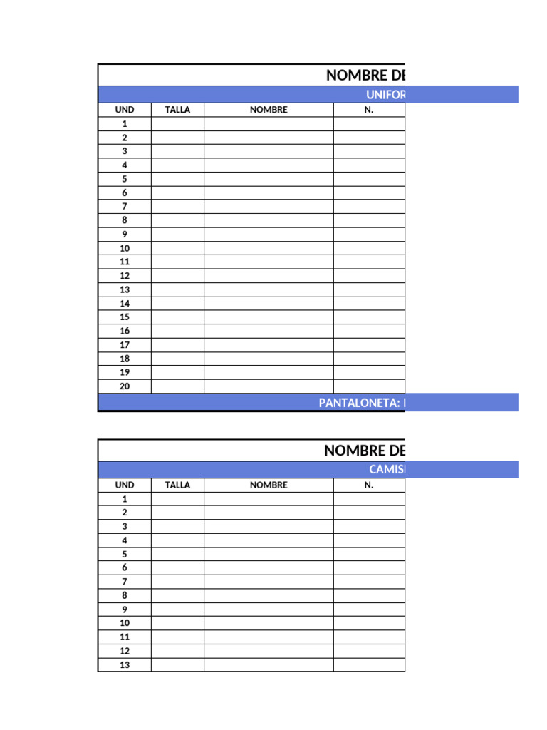 Formato Listados - Clientes Talla, Nombre, Numero | PDF