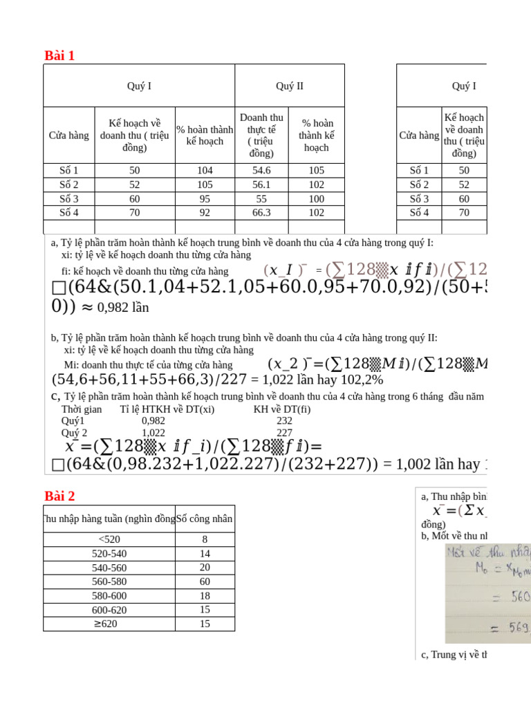 Nguyên Lý Thống Kê ( Btap) | PDF