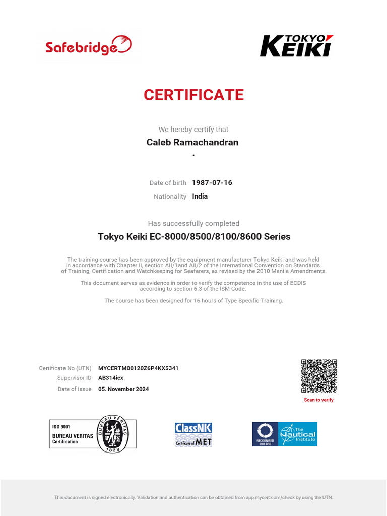Tokyo Keiki Ecdis Cert | PDF