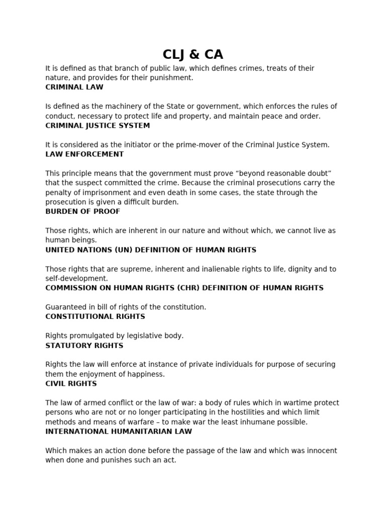 CLJ CA Qe Reviewer For 4th Year | PDF | Burden Of Proof (Law) | Crimes