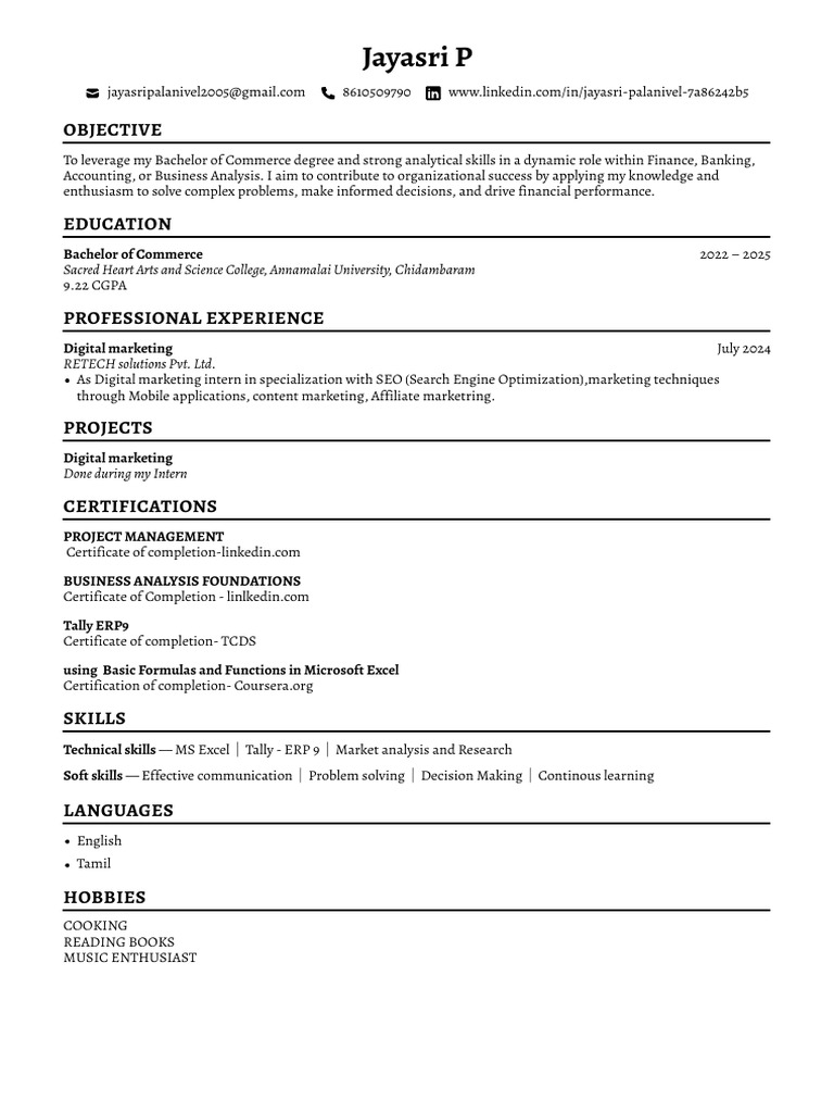 Jayasri P FlowCV Resume 20240824 074849 | PDF