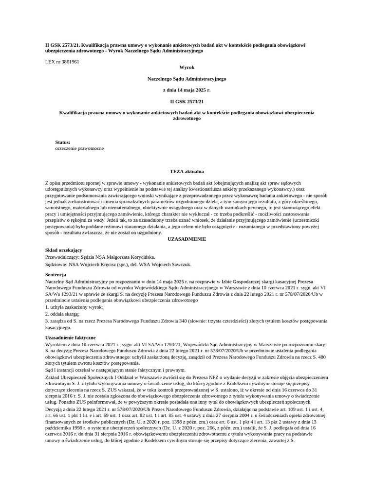 II GSK 2573 21 Kwalifikacja Prawna Umowy o | PDF